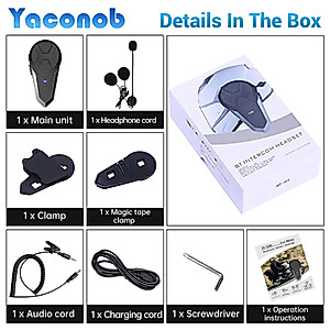 Yaconob Motorcycle Bluetooth Headset BT-S3NS 1000m Motorcycle Helmet Bluetooth Radio Intercom Wireless Interphone to 2-3 Riders (Waterproof/Handsfree/Stereo Music/FM Radio/GPS/MP3 (1 Pack)