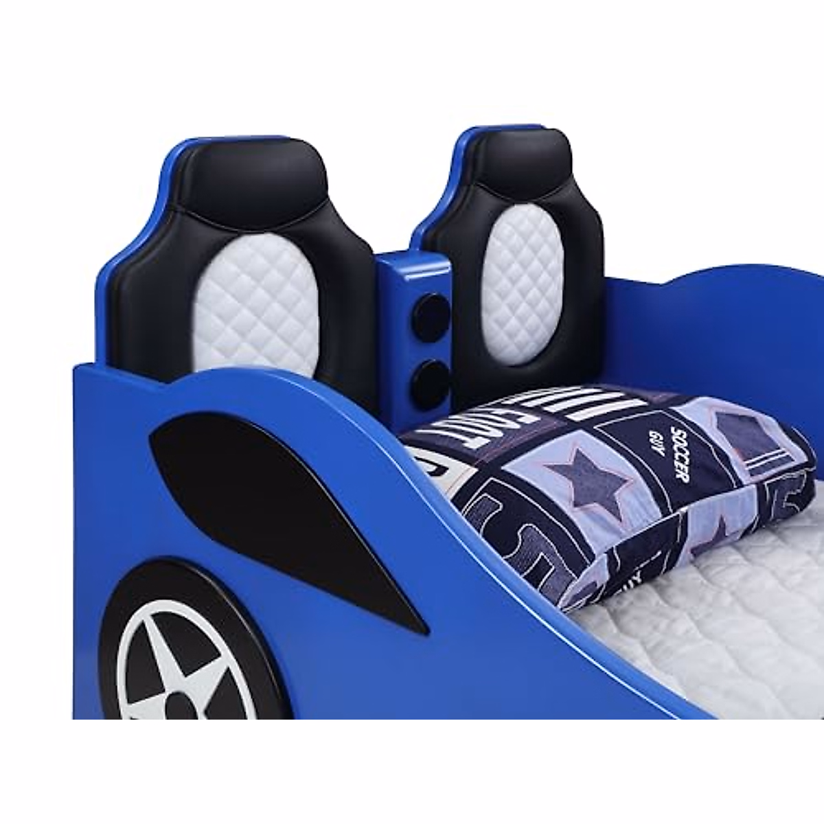 Coaster Home Furnishings Cruiser Contemporary Leatherette Upholstered Twin Size LED Car Bed Frame Platform Bed 33-inch Headboard Blue 400478