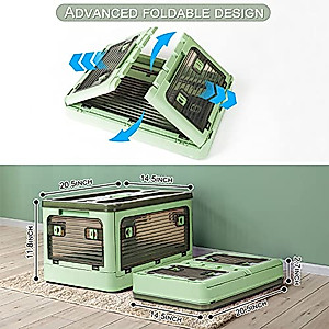 ZJTL 56 Quart Collapsible Storage Bins,Transparent Storage Bins with Wheels,Stackable Storage Bins with Lids,Plastic Storage Container with 5 Doors for Clothes, Toy, Books and Grocery (56Qt, Green)