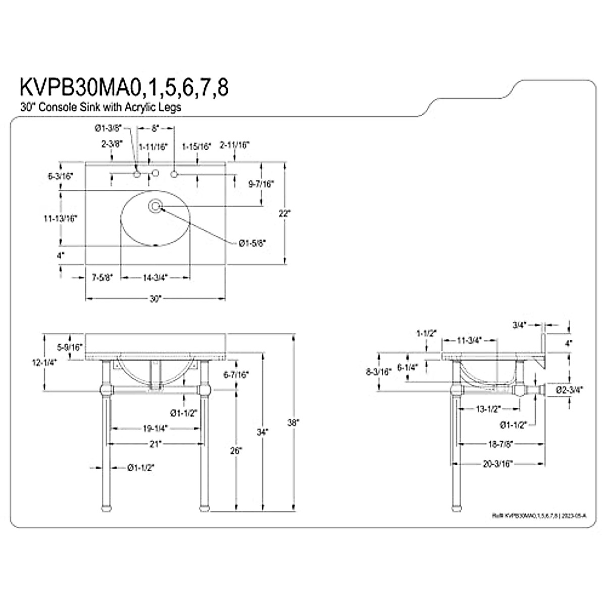 Kingston Brass Fauceture KVPB30MA7 Templeton Carrara Marble Bathroom Console Vanity with Acrylic Pedestal, Carrara Marble/Brushed Brass