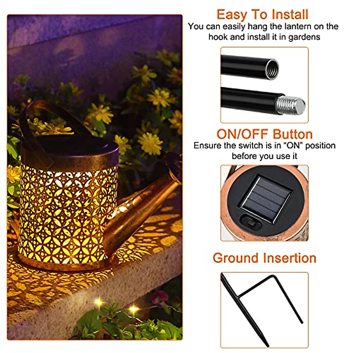 Ledeak Solar Watering Can Light, Solar Fairy Lights Outdoor Waterproof, Hanging Solar Powered Lantern Garden Art Light Decor Metal Waterfall String Lights for Patio Yard Pathway Plant Vine