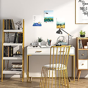 Tribesigns Computer Desk with 2 Drawers, 39.4” Modern Simple White and Gold Writing Desk Desk with Storage Drawers, Makeup Vanity Console Table Study Desk for Home Office