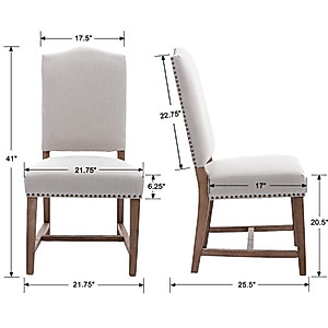 EALSON Farmhouse Dining Chairs Set of 2 Upholstered Dining Room Chairs with Wood Legs and Nailhead Trim Mid Century Modern Kitchen Chairs with High Back Padded Parson Chairs, Linen Beige