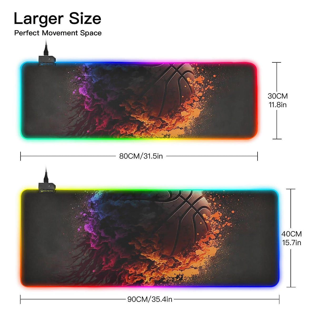 FOLIOSA RGB Gaming Mouse Pad (Art Basketball), Large Gaming Desk Mat with Multiple Light Modes Anti Slip Rubber Base for Gamer 2 Size