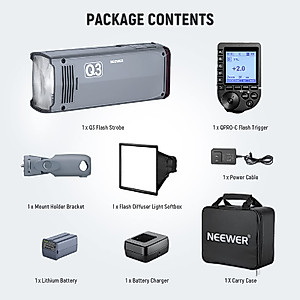NEEWER Q3 200Ws 2.4G TTL Flash (2nd Version), 1/8000 HSS Strobe Light Photography Monolight with QPRO-C Trigger Compatible with Canon, Diffuser/3200mAh Battery/500 Full Power Pops/Recycle in 0.01-1.8s
