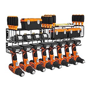 VZINO 2 Sets Power Tool Organizer for Tool Storage, Drill Holder Wall Mount with Screwdriver Holder, Heavy Duty Garage Tool Organizers and Storage, Utility Tool Shelf Rack for Grinder, Tool Box
