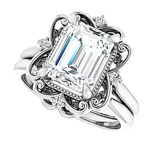 2 CT Emerald Cut VVS1 Colorless Moissanite Engagement Ring Set, Wedding/Bridal Ring Set, Sterling Silver Vintage Antique Anniversary Promise Ring Set Gift for Her (8.5)