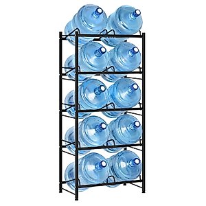 5 Gallon Water Bottle Holder 5 Tiers Water Cooler Jug Rack with 10 Slots Heavy Duty Water Jug Storage Rack for 5 Gallon Dispenser with Floor Protection for Home Office, Black