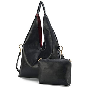 Lola Mae Soft Reversible Hobo Bag for Women, Large Shoulder Bag 2 Pcs Set with Crossbody (Black/Red)
