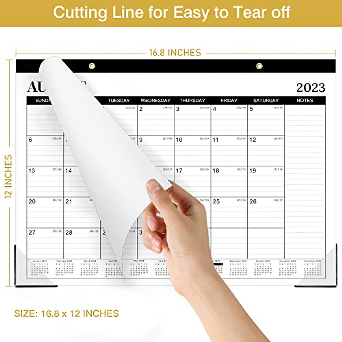Desk Calendar 2023-2024 - 2023-2024 Desk Calendar, July 2023 - December 2024, 18 Monthly Desk/Wall Calendar 2-in-1,16.8" x 12", Thick Paper with Corner Protectors, Large Ruled Blocks - Classic Black