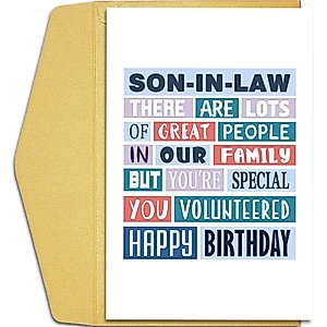 Qiliji Funny Son-In-Law Birthday Card, Happy Birthday Card for Son In Law, Bday Gift for Son In Law, You Are Special You Volunteered To Be In Our Family