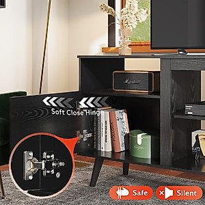 WLIVE TV Stand for 65 Inch TV, 58 inch Entertainment Center with 2 Storage Cabinets, Media Console for Living Room, Bedroom and Office, Black