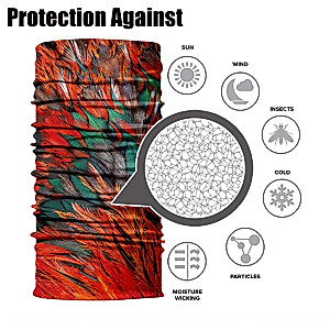 Obacle Seamless Bandana for Rave Face Mask Dust Wind UV Sun Protection Neck Gaiter Tube Mask for Women Men Festival Party Motorcycle Riding Fishing Hunting (Feather Red Green)