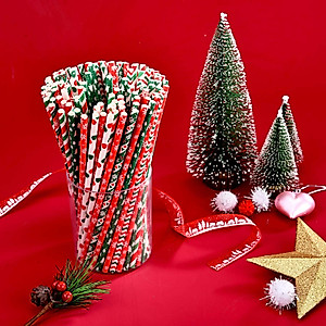200 Pieces Christmas Paper Straws Striped Dot Drinking Straws Decorative Straws with Christmas Tree Star Snowflake Gift Crutches Pattern for Christmas Party Supplies, 8 Styles