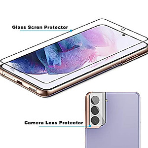 iAnder 3 Pack Glass Screen Protector for Galaxy S21, 3 Pack Camera Lens Protector with Easy Installation Tray, Supports Fingerprint Sensor, HD Retina Clarity, Case Friendly