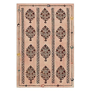 Casavani Indian Handmade Cotton Dhurrie Floral Beige Area Rug Floor Carpet For Doormat Best Uses For Bedroom,Living Room,Dining Room,Kitchen,Hallway Enterway 3x5 4x6 5x8 6x8 9x9 Feet Square