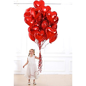 30 pcs Red Heart Balloons 18" Foil Love Balloons Mylar Balloons heart balloons for Valentines Day Propose Marriage Wedding Anniversary Backdrop Birthday Party Supplies