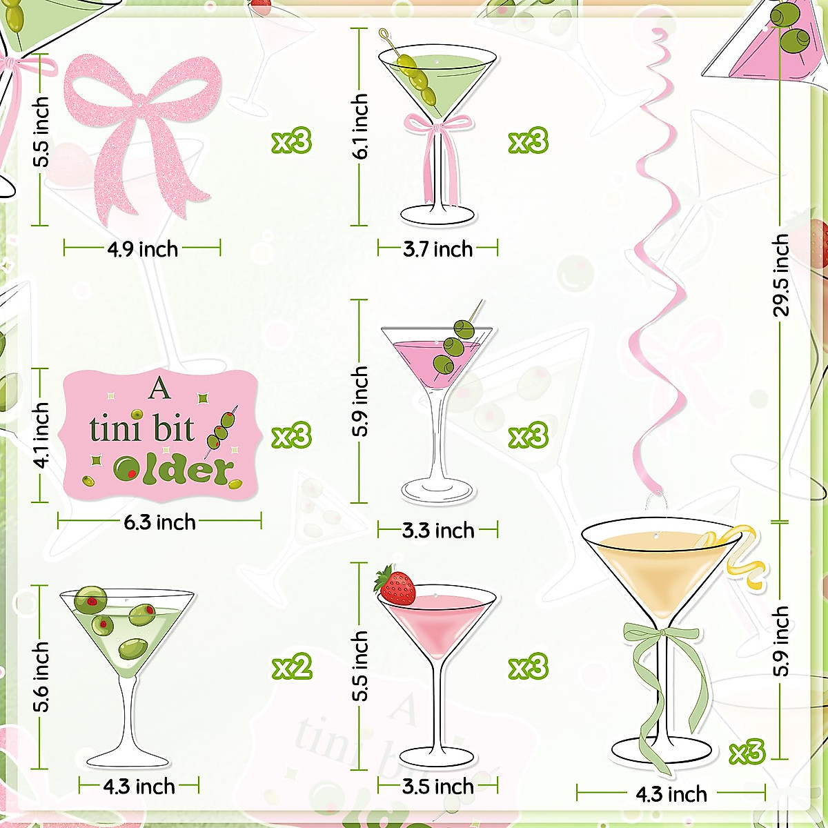 A Tiny Bit Older Birthday Party Hanigng Swirl Decorations, Martini Bow Party Decor, Tini Bar Party Ceiling Streamers for Girls Martini Birthday Party, Martini Bachelorette Bridal Shower Party Supplies