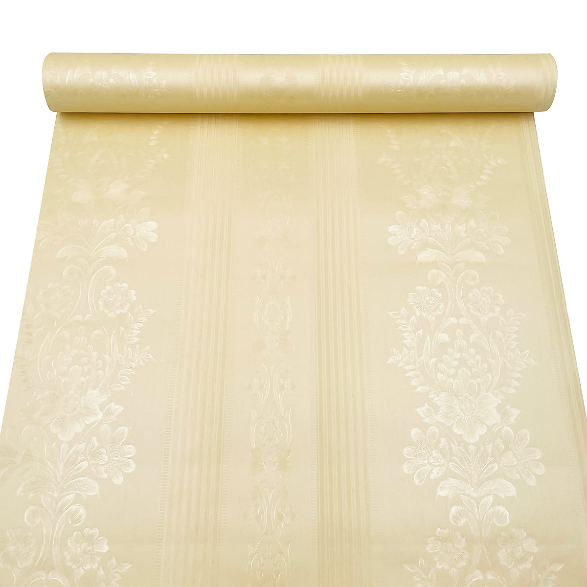 Yifely Yellow Flower Striped Shelf Paper Self-Adhesive Drawer Liner Covering Home School Study Desk 17.7 Inch by 9.8 Feet