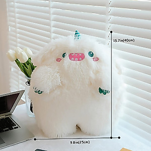 FITNISSFTW Furry Monster Stuffed Animals Plush Toy, 15.7" Faux Fur Pillows Throw Plushie Pillow Doll, Soft White Fluffy Friend Hugging Cushion - Cute Present for Every Age & Occasion