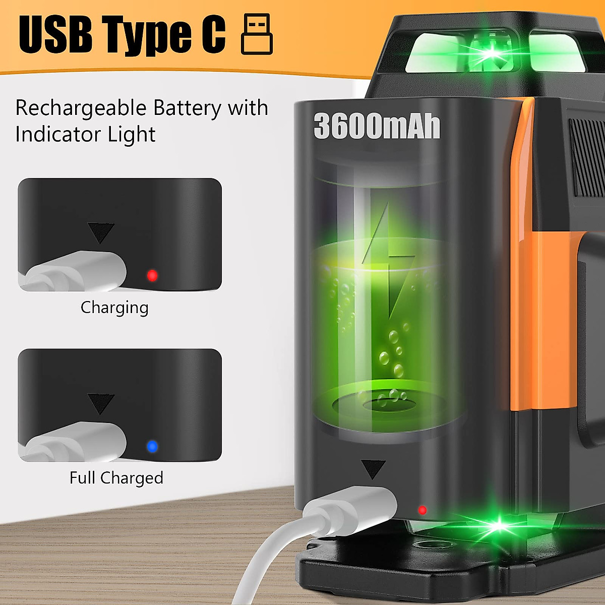 OMMO Laser Level, 16 Lines Green Laser Level Self Leveling Tool, 150ft Mini Laser Level Beam Tool with Two 360° Vertical and Two 360° Horizontal Lines, Magnetic Stand USB Cable Included