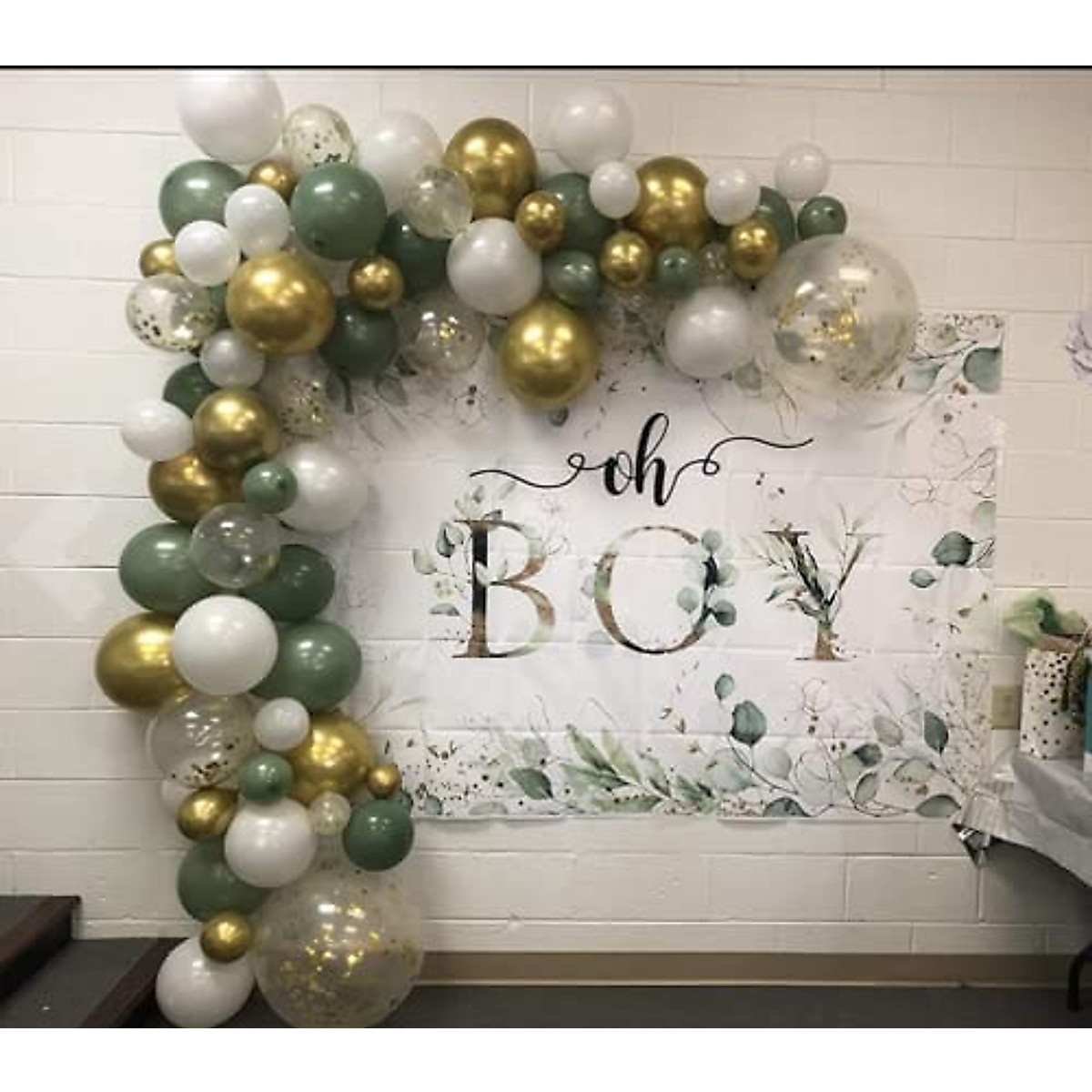 OKAKA 150pcs Olive Green Balloon Garland Arch Kit, Gold Confetti Balloons Sage Green Balloon and Gold Metallic Chrome Latex Balloons Set Wedding Birthday Balloons Baby Shower Decorations (Sage Green)