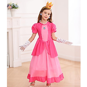Luzlen Pink Princess Costume for Girls Kids Toddler Cosplay Dress With Accessories Halloween Birthday Outfits, 5-6T(Tag 130)