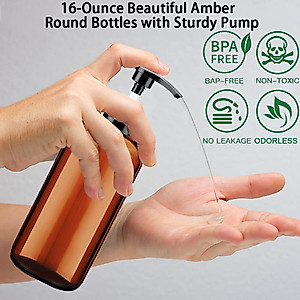 Amber Soap Dispenser with Rust Proof Pump, Waterproof Labels (2 Pack,16 Oz), Soap Dispenser Bathroom, Plastic Hand Soap Dispenser Dish Soap Dispenser for Kitchen, Premium Thick Soap Pump Bottles
