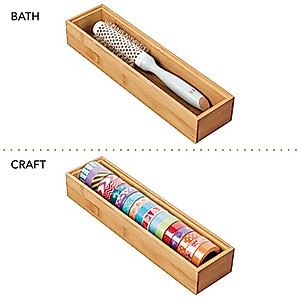 mDesign Slim Wooden Bamboo Drawer Organizer - 12" Long Stackable Storage Box Tray for Kitchen Drawers/Cabinet - Utensil, Silverware, Spatula, Flatware Holder - Echo Collection, 2 Pack, Natural Wood