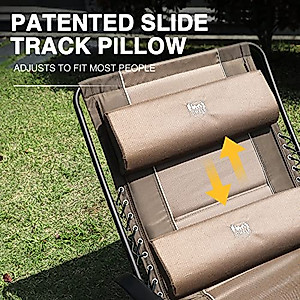 TIMBER RIDGE XXL Oversized Zero Gravity Chair, Full Padded Patio Lounger with Side Table, 33” Wide Reclining Lawn Chair, Support 500lbs (Brown)