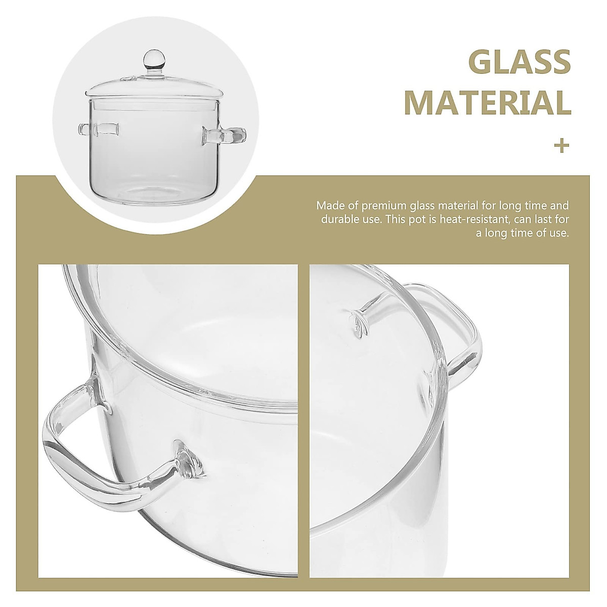 64 oz Glass Pots For Cooking On Stove Soup Pot Glass Saucepan With Covers Stovetop Cooking Pot Noodle Cooker Pot With Double Handle For Pasta Noodle Milk 1900ml