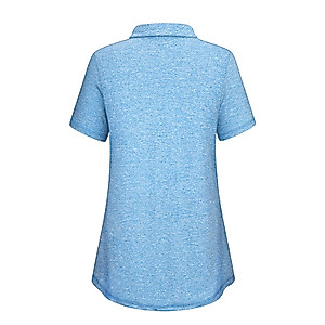 Viracy Golf Shirts for Women, Collared Polo Shirt Short Sleeve V Neck Yoga Running Tops Irregular Hem Moisture Wicking Tennis Apparel,Blue-XL