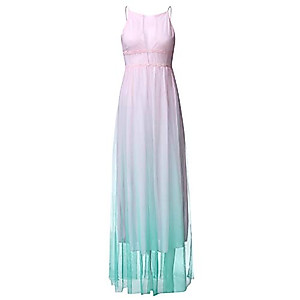 Womens Maxi Dress Elegant Sleeveless Halter Gradient Color Patchwork Evening Flowy Dress (L, Pink)
