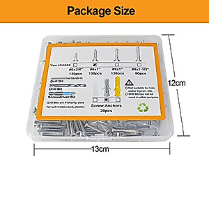 #6 x 1'' Wood Screws, Short Wood Screws, Flat Head Small Screws, Self Tapping Countersunk Head Drywall Screws, Cabinet Screws, for Repairing Wood Furniture, 130pcs and 20pcs Screw Anchors,Drill bits