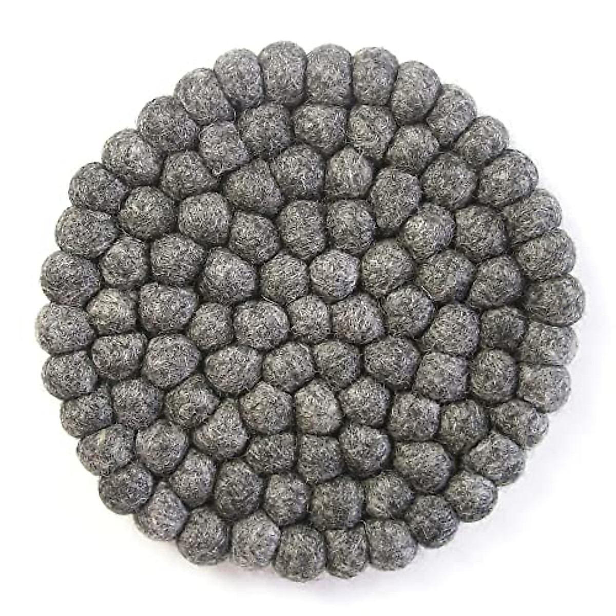 Global Crafts Hand Crafted Felt Ball Wool Trivet Mat from Nepal, 8" Round Pad, Dark Grey