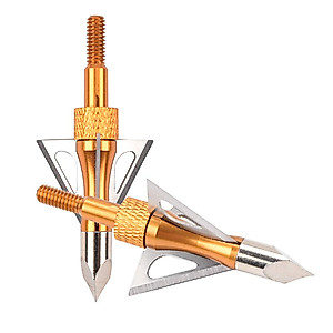SZEO Hunting Broadheads 100 Grain 3 Fixed Blade Archery Arrowheads Screw in Hunting Arrow Tips for for Recurve Bow Compound Bow and Crossbow (6pcsgold)