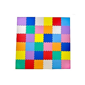 KC Cubs Soft & Safe Non-Toxic Children’s Interlocking Multicolor Exercise Puzzle EVA Play Foam Mat for Kids’s Floor & Nursery Room, 36 Tiles, 9 Colors, 11.5” x 11.5”, 54 Borders (EVA002)