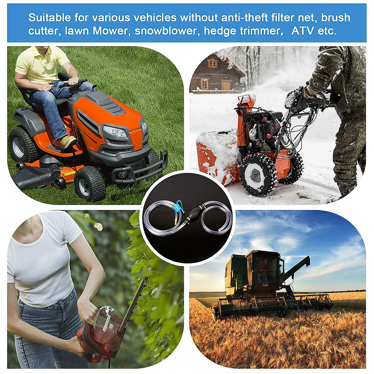 Siphon Pump for Gasoline Gas Oil Fuel Petrol Diesel Fluid Water Fish Tank,Manual Hand Pump 1 Transfer Pump with 2 Durable PVC Siphon Hoses (15mm) with Hose Clip,Metal Buckles,Brass 1