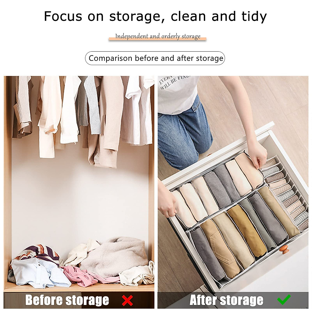 Washable Wardrobe Clothes Organizer Foldable Closet Organizer Portable Storage Baskets (2PCS Grey)