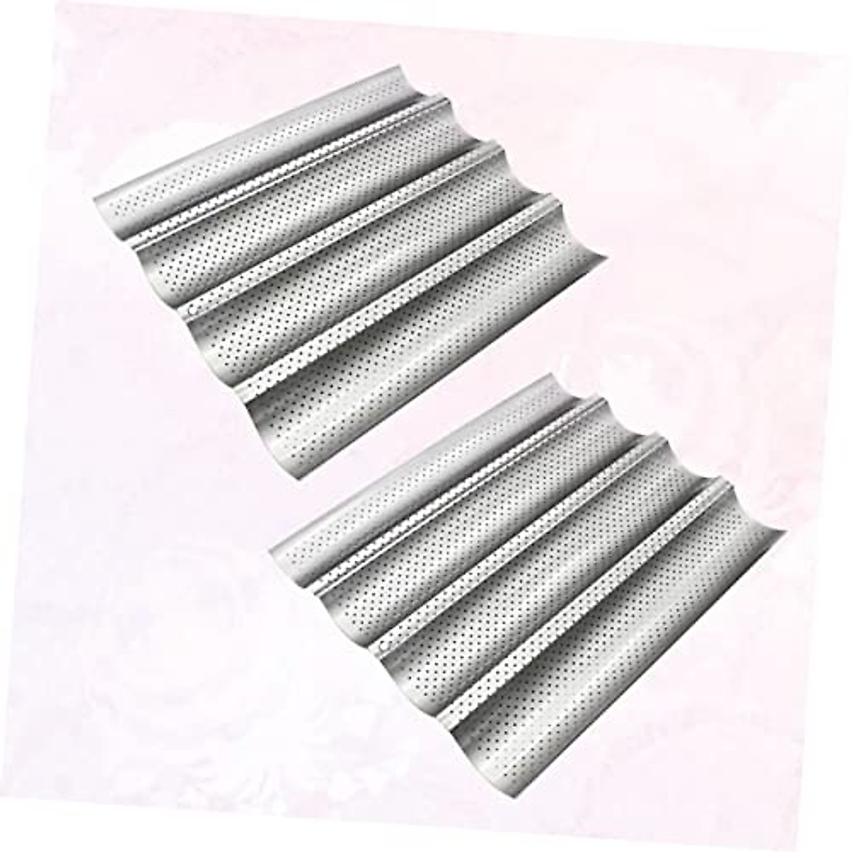 BIENKA 2pcs Breadstick Stainless Nonstick Supplies Tray Oven L Long Mould Toast Loaves Wave Molds for Bread Kitchen Home Pan Gutter Bakers Bake Waved -Slot Italian Pans Size Tool Cake bread pan (Colo