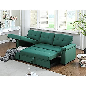 Eafurn 84'' Reversible Sectional Sofa Couch with Pull-Out Sleeper Bed, Line Fabric L-Shape 3-Seater Convertible Corner Sofa & Couches with Storage Chaise,Button Tufted Couch for Living Room