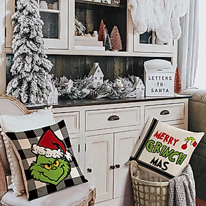 HIMATAID Christmas Pillow Covers 18x18 Set of 4 for Grinchmas Christmas Decorations Christmas Pillows Xmas Farmhouse Decor Throw Pillow Covers for Porch Decor,Couch,Bed