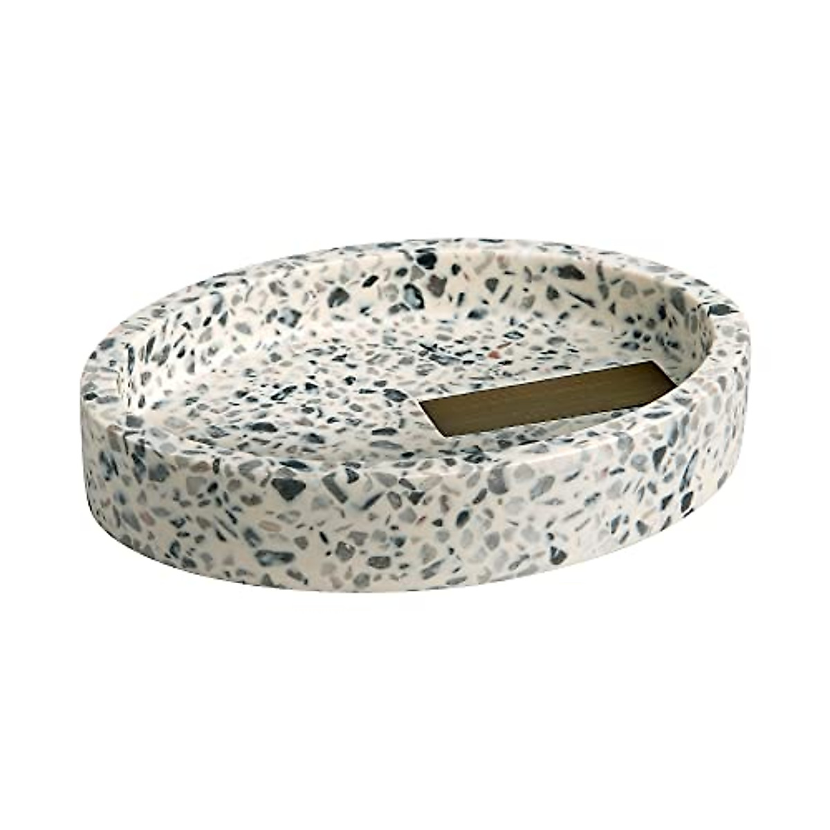 Allure Home Creation Lerrazzo 4-Piece Resin with Bamboo Bathroom Accessory Set in Grey/Natural Terrazzo Look Finish