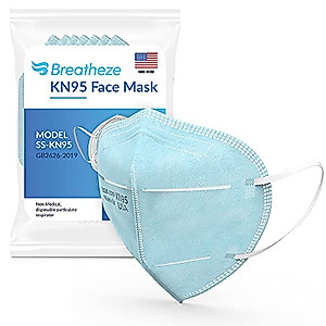 Breatheze KN95 Face Masks Disposable Made in the USA - KN95 Mask - 10-pack KN95 Blue Disposable Face Masks Made in USA - Lightweight Thin Breathable Face Mask - 10 Kn95 Masks - Blue Face Mask Earloops
