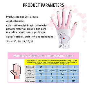 RNAGRET Golf Glove, Golf Gloves 1Pair Women Golf Gloves Fingerless Soft Sport Gloves Ladies Girl Granules Anti-Skid Glove Left and Right Hand Mittens (Color : Black, Size : 18)