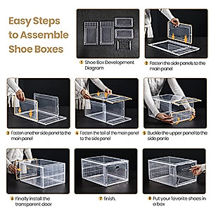 SOGOBOX Shoe Storage Boxes,Set of 8,Clear Plastic Stackable Shoe Organizer for Closet,Space Saving Shoe Containers For Sneaker Display, Fit up to US Size 12(13.8”x 9.84”x 7.1”)