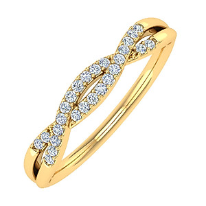 1/10 Carat (ctw) 10K Yellow Gold Diamond Ladies Swirl Stackable Anniversary Ring (Ring Size 8) (I1-I2 Clarity)
