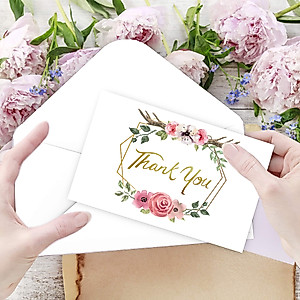 Boho Floral Thank You Cards for Designer Thank You Notes! Bulk Set of 48 Blank Cards with Envelopes for Baby Shower Note Cards, Wedding Thank You Cards and Bridal Shower Thankyou Card
