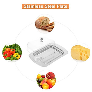 Butter Dish with Lid, Butter Keeper Container with Clear Detachable Lid for Countertop, Unbreakable Stainless Steel Butter Dish Holder, Keep Butter Fresh, Butter Keeper Tray for Home, Camping