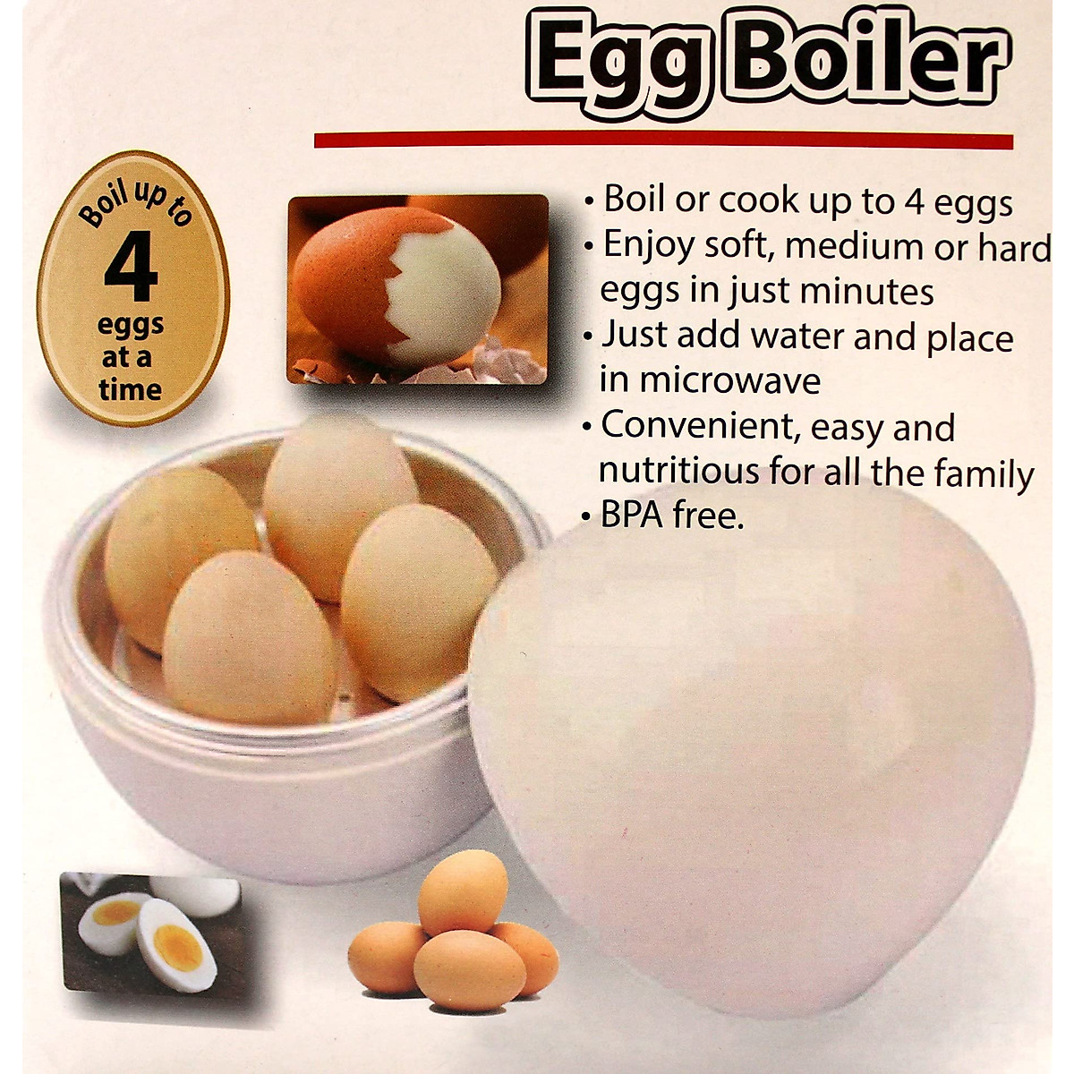 Microwave Egg Boiler Cooker Hard or Soft Boiled Eggs BPA Free Cook Up To 4 Eggs In Minutes Food-Grade